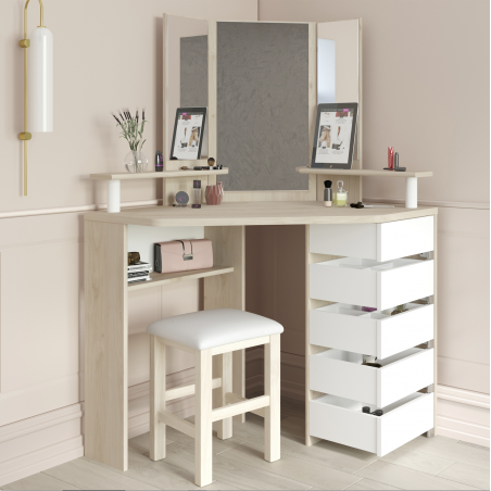 La coiffeuse d'angle 3 miroirs + éclairage LED